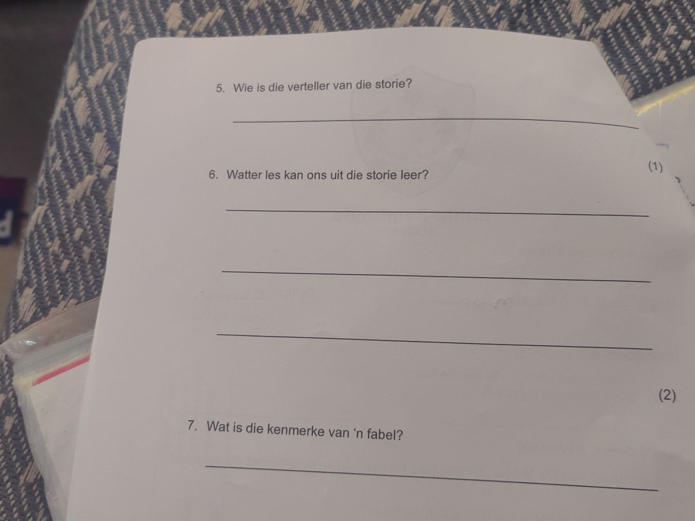 5. Wie is die verteller van die storie? 6. | StudyX
