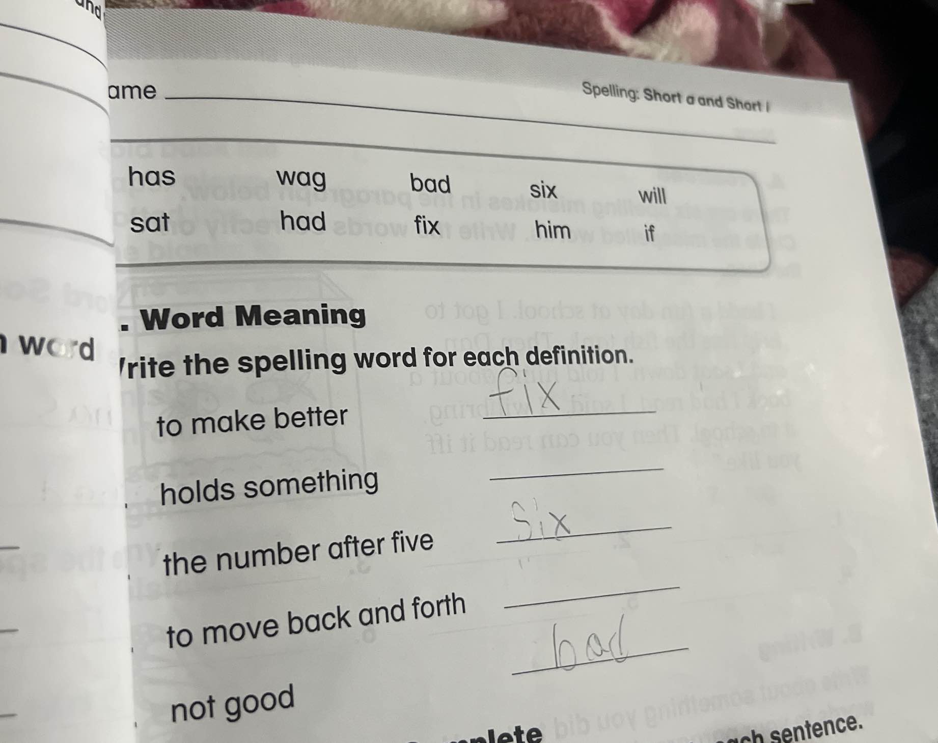 Word Meaning Write the spelling word for | StudyX