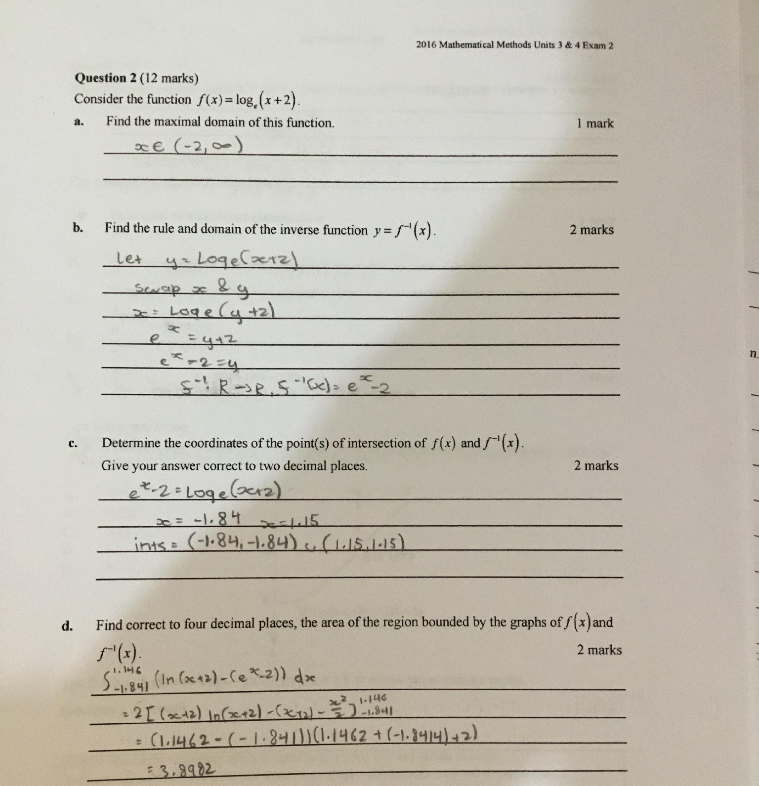 Consider the function $f(x) = _e(x+2)$. a. | StudyX