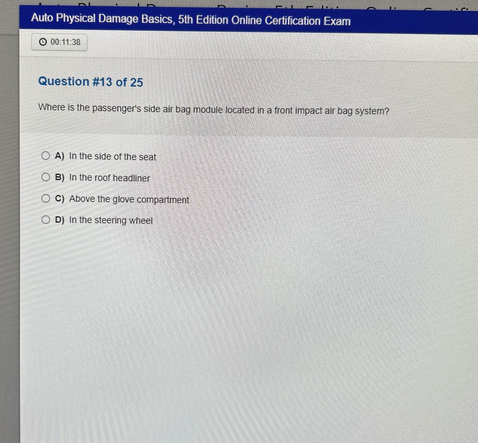 Where is the passenger's side air bag module | StudyX