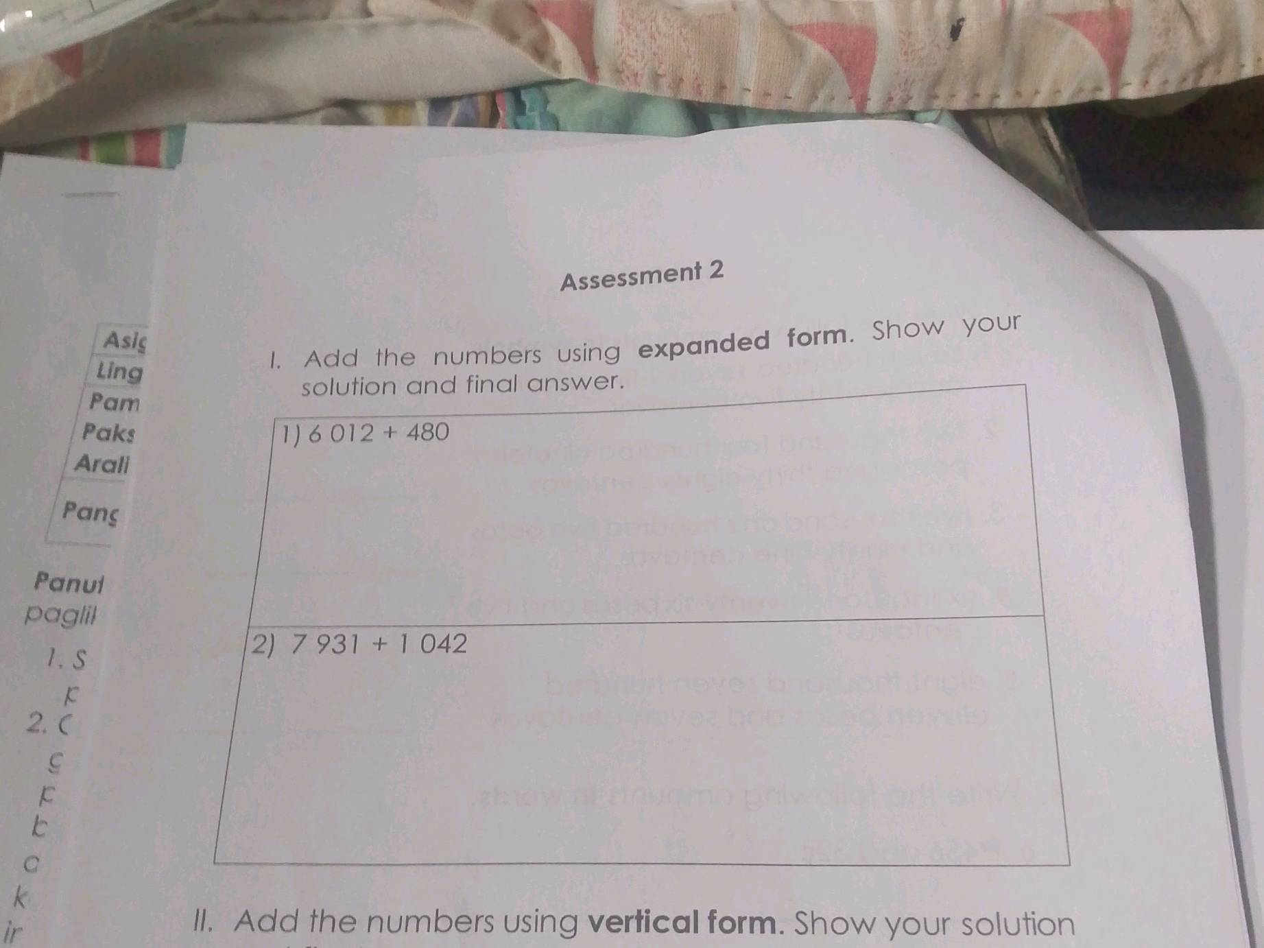 I. Add the numbers using expanded form. Show | StudyX