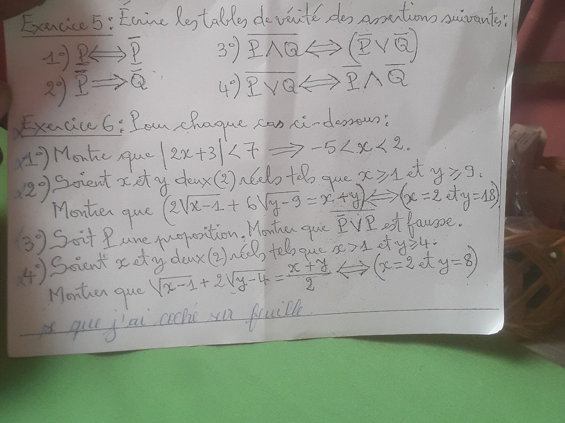 Exercice 5: Écrine les tables de vérité des | StudyX