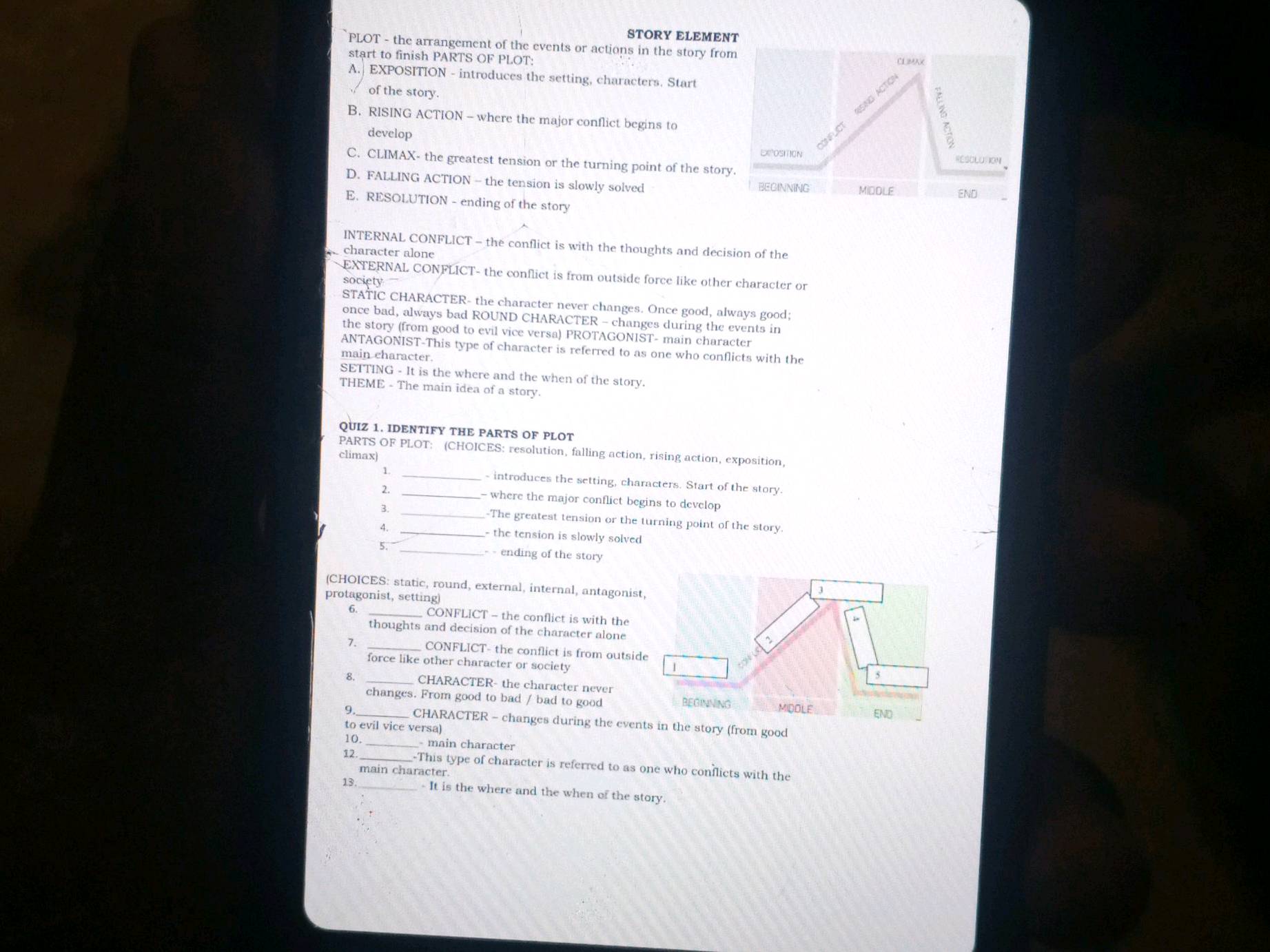 QUIZ 1. IDENTIFY THE PARTS OF PLOT PARTS OF | StudyX