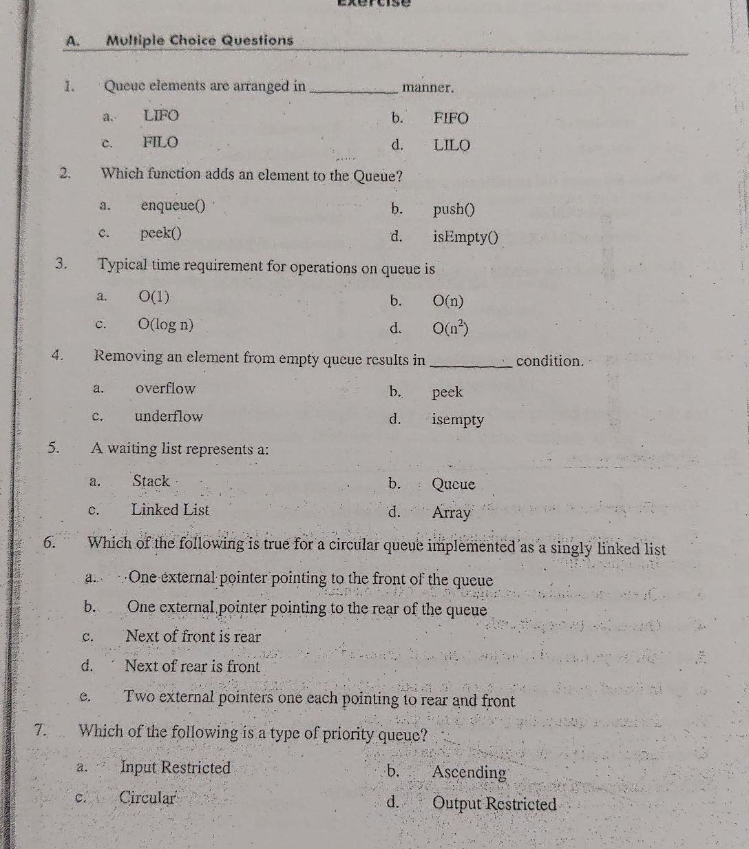 1. Queue elements are arranged in ______ | StudyX