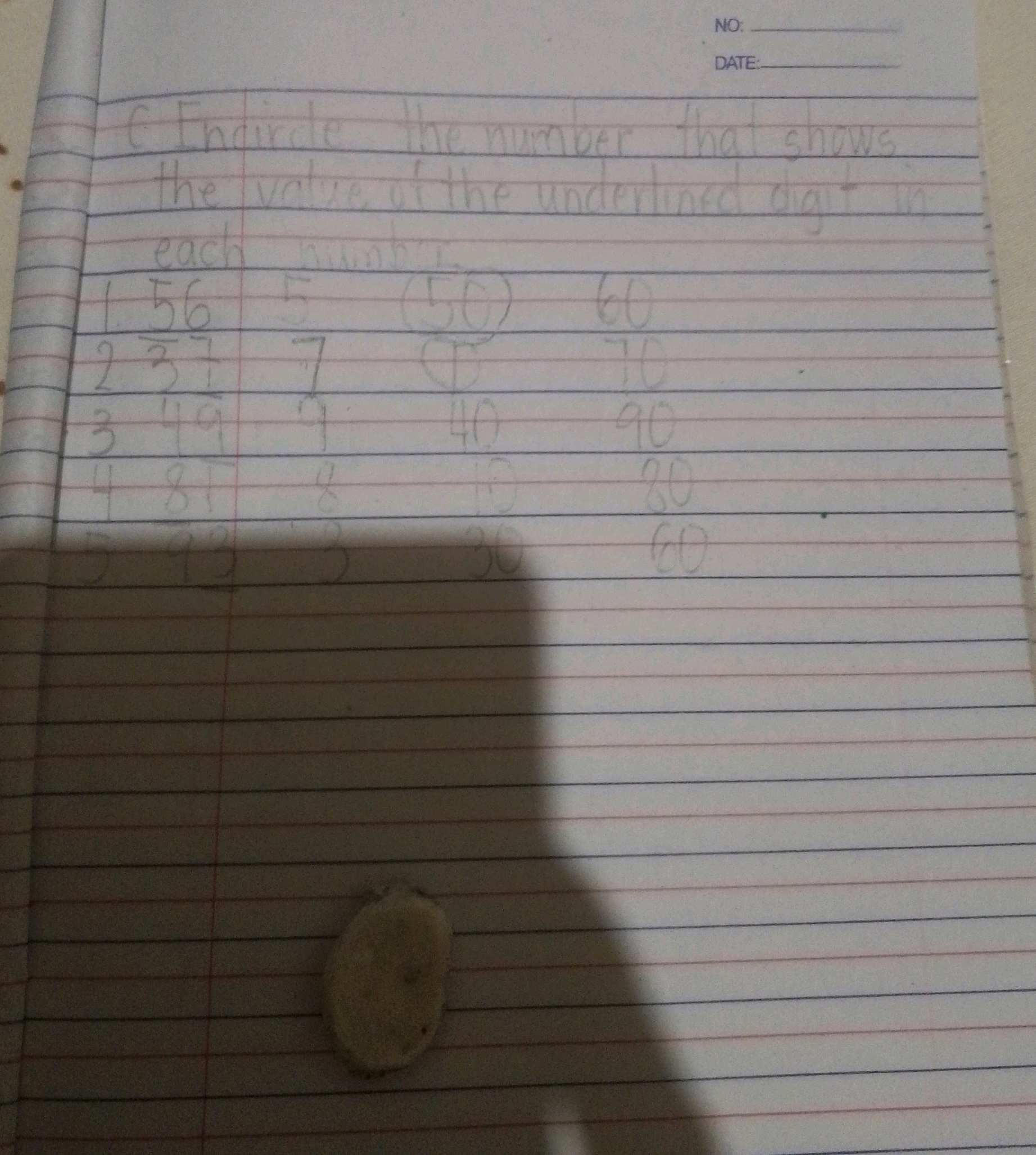 C. Encircle the number that shows the value | StudyX