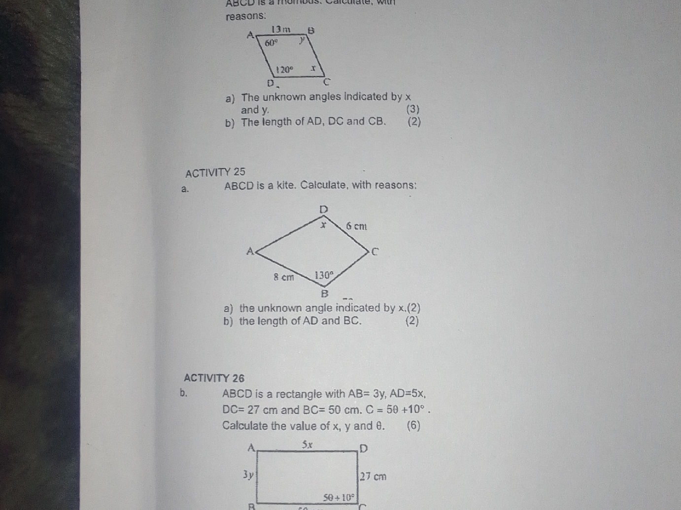 ABCD is a rhombus. Calculate, with reasons: | StudyX