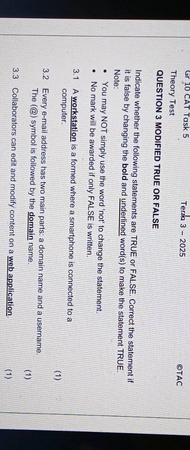 QUESTION 3 MODIFIED TRUE OR FALSE Indicate | StudyX