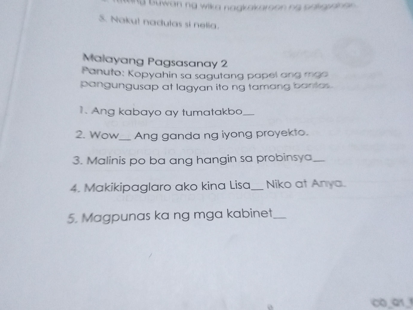 Malayang Pagsasanay 2 Panuto: Kopyahin sa | StudyX