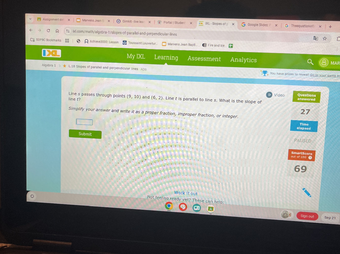 Line s passes through points (9, 10) and (6, | StudyX