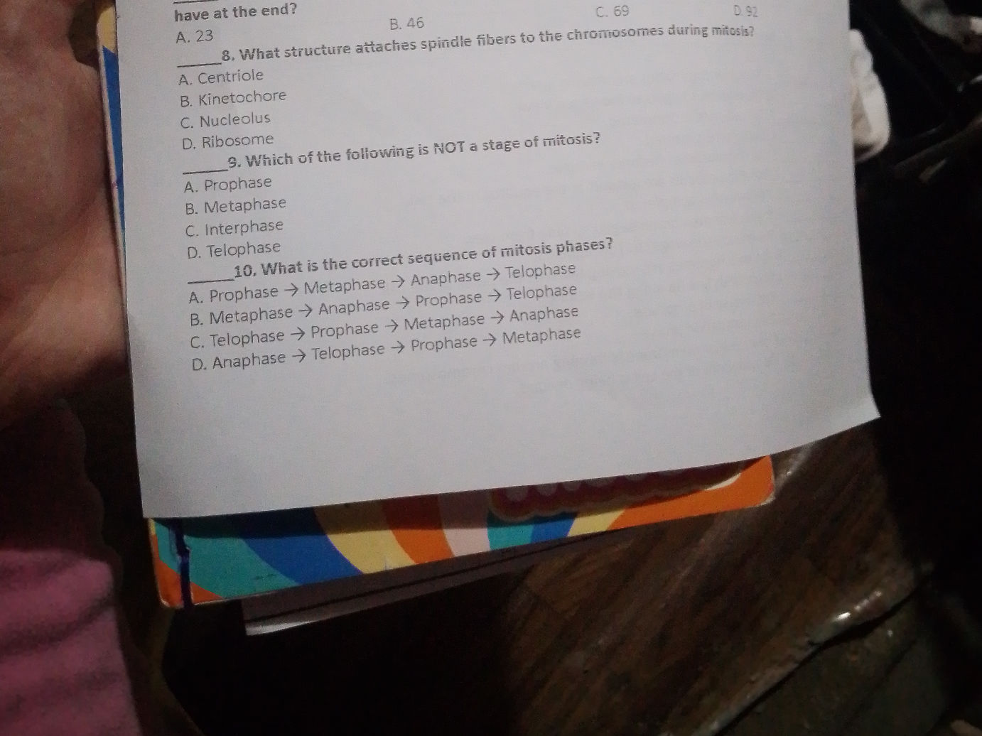 8. What structure attaches spindle fibers to | StudyX