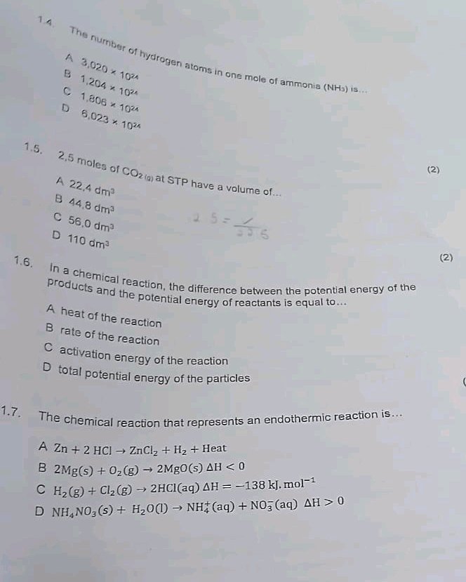 The number of hydrogen atoms in one mole of | StudyX