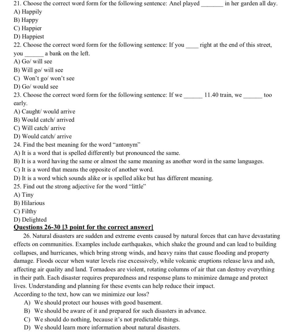 21. Choose the correct word form for the | StudyX