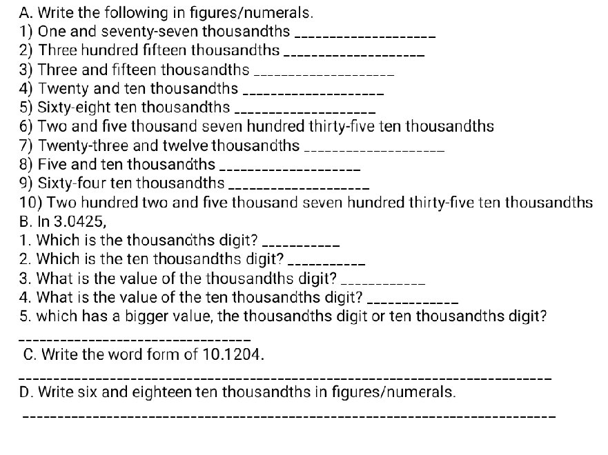 A. Write the following in figures/numerals. | StudyX
