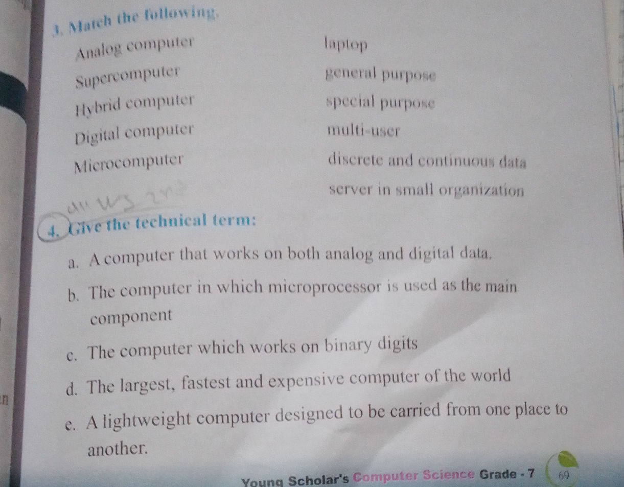 Match the following. Analog computer | StudyX