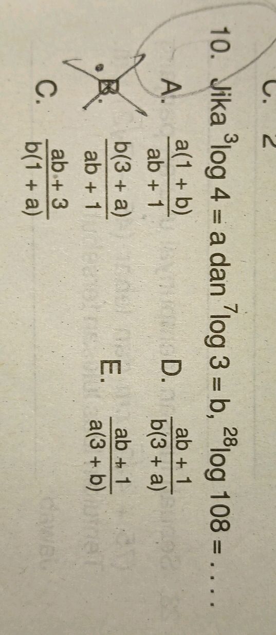 Jika ${}^3 {log } 4 = a$ dan ${}^7 {log } 3 | StudyX