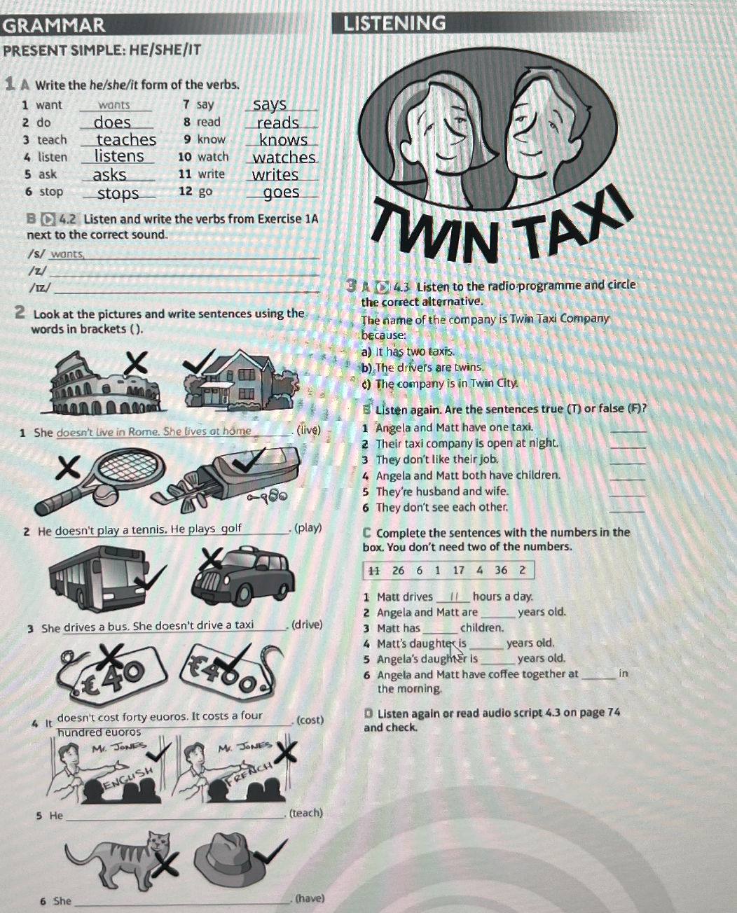 1 A Write the he/she/it form of the verbs. 1 | StudyX