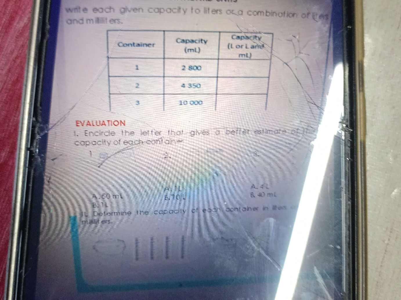 Write each given capacity to liters as a | StudyX