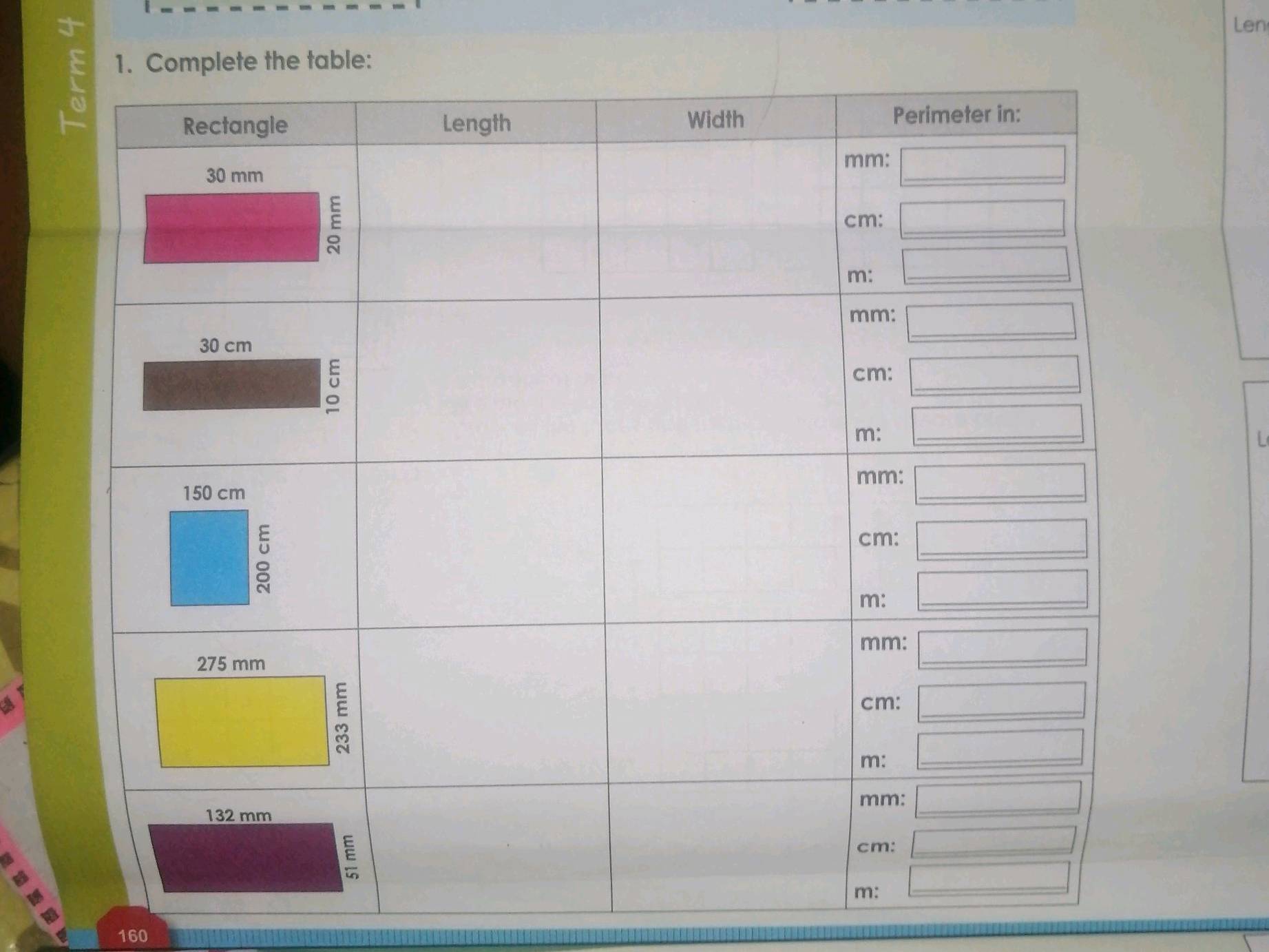 Complete the table: | Rectangle | Length | | StudyX