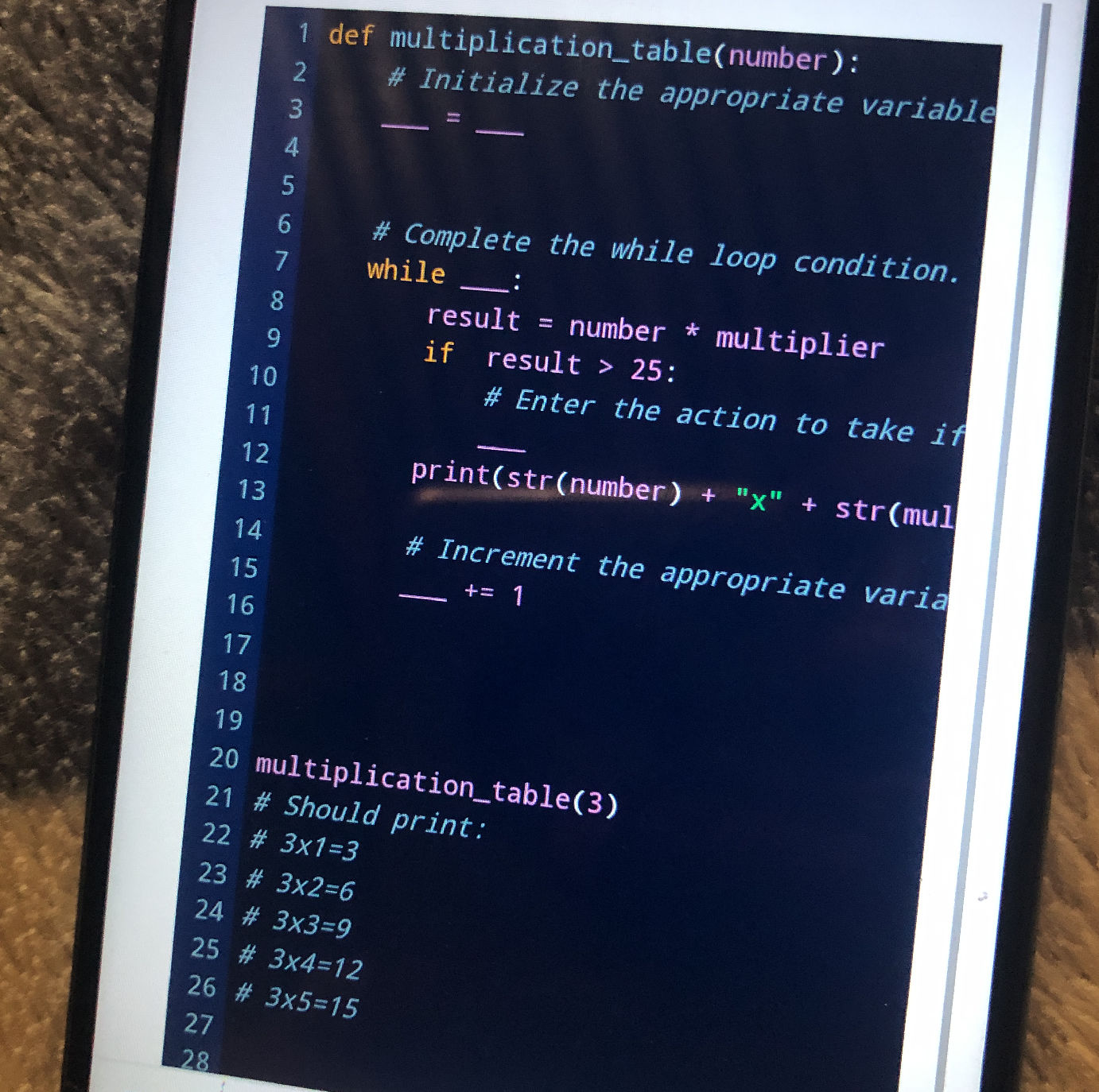 ```python def multiplication_table(number): | StudyX