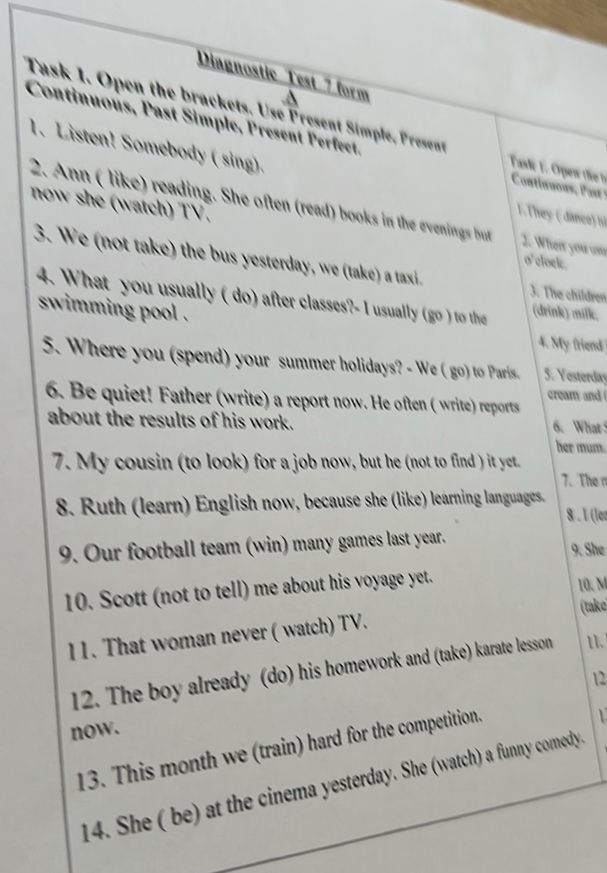 Task 1. Open the brackets. Use Present | StudyX