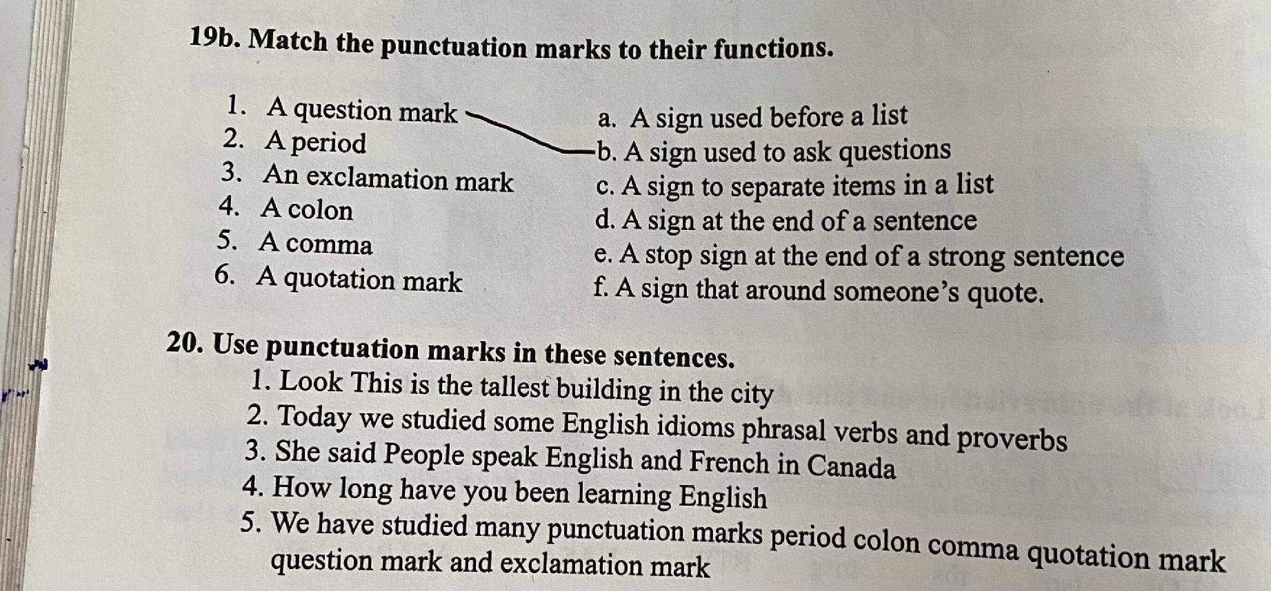 19b. Match the punctuation marks to their | StudyX