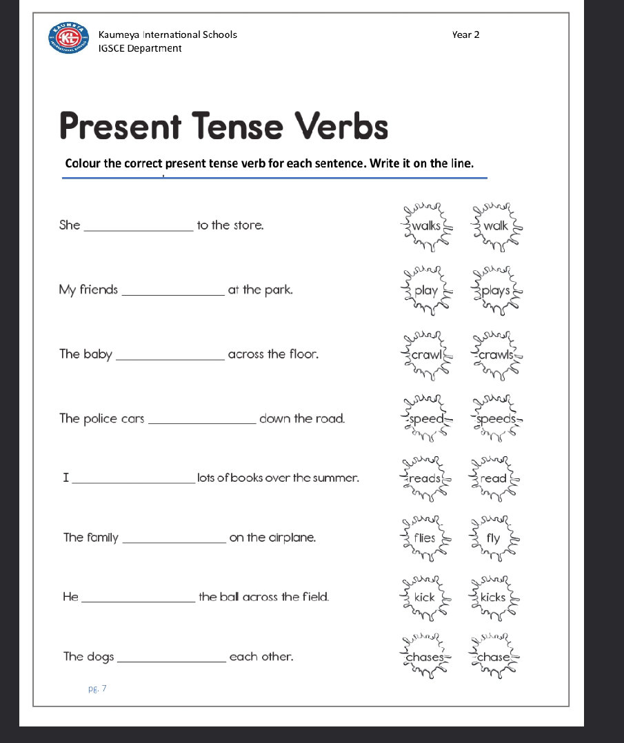 Colour the correct present tense verb for | StudyX