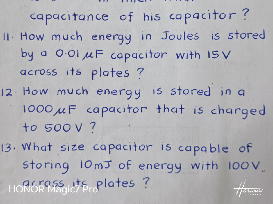 11. How much energy in Joules is stored by a | StudyX