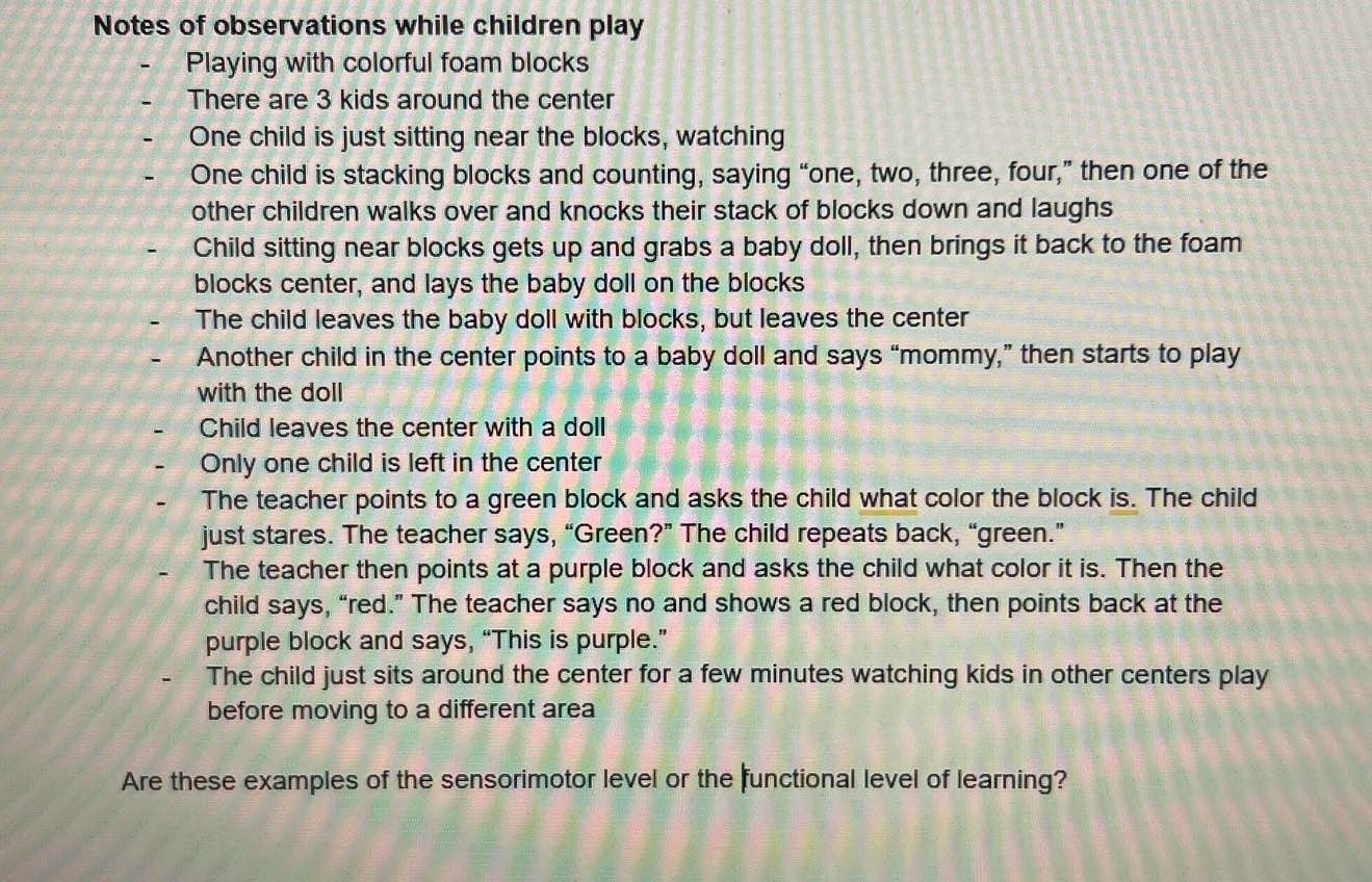 Notes of observations while children play