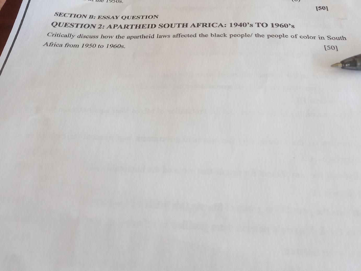 QUESTION 2: APARTHEID SOUTH AFRICA: 1940's | StudyX