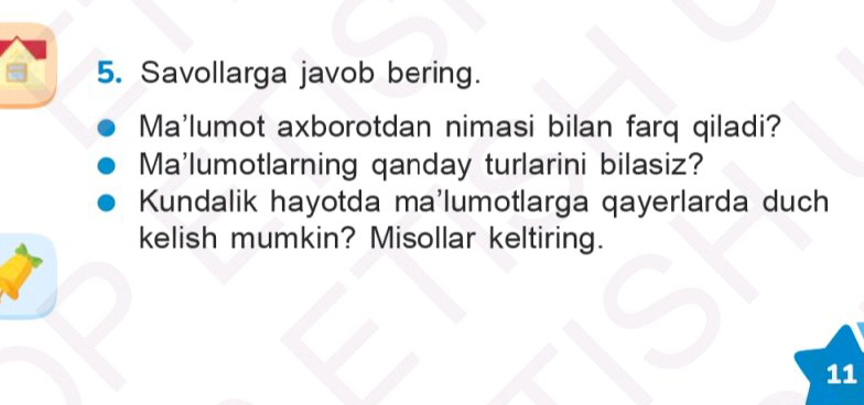 Savollarga javob bering. * Ma'lumot | StudyX