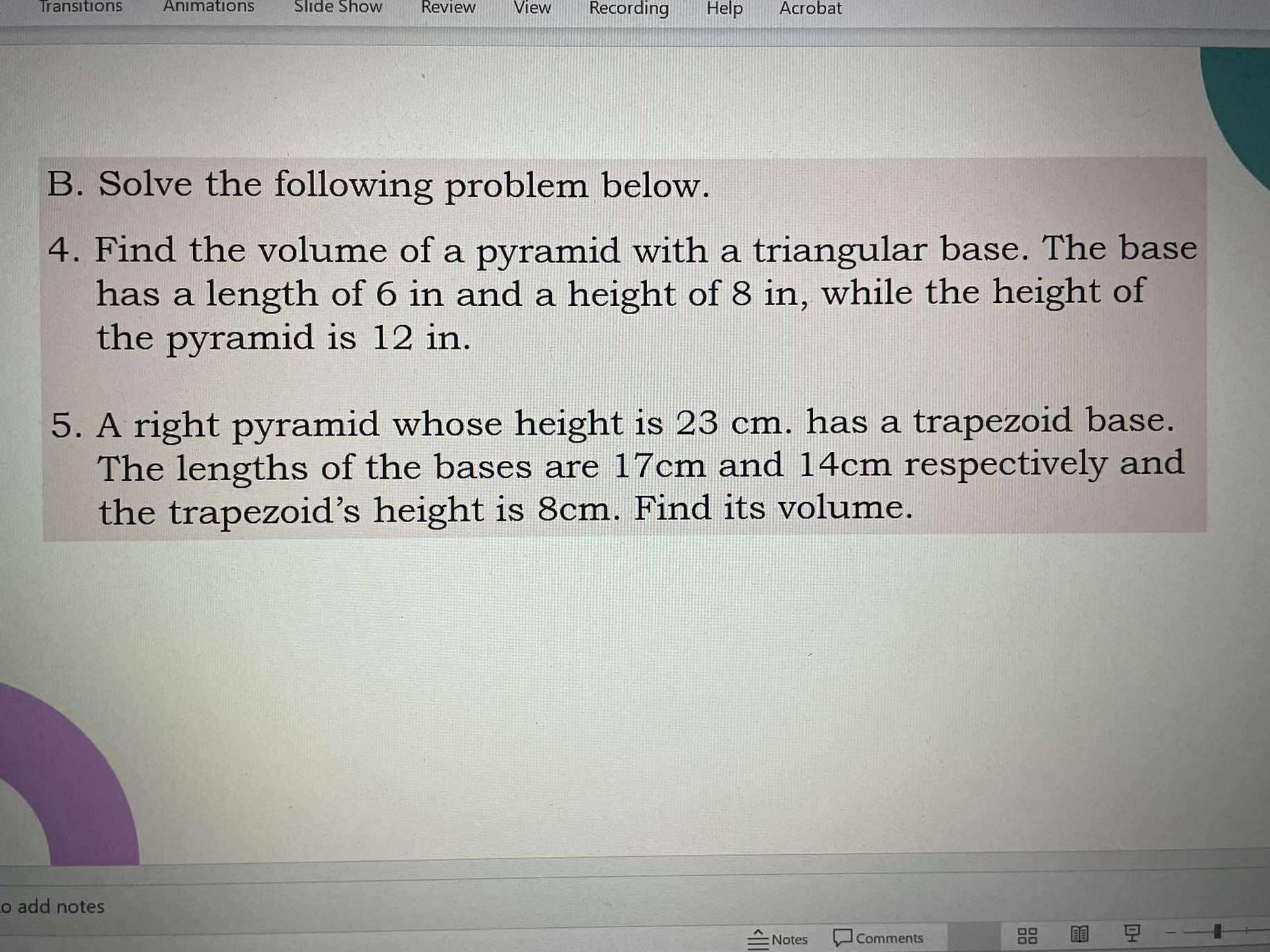 A right pyramid whose height is 23 cm. has a | StudyX