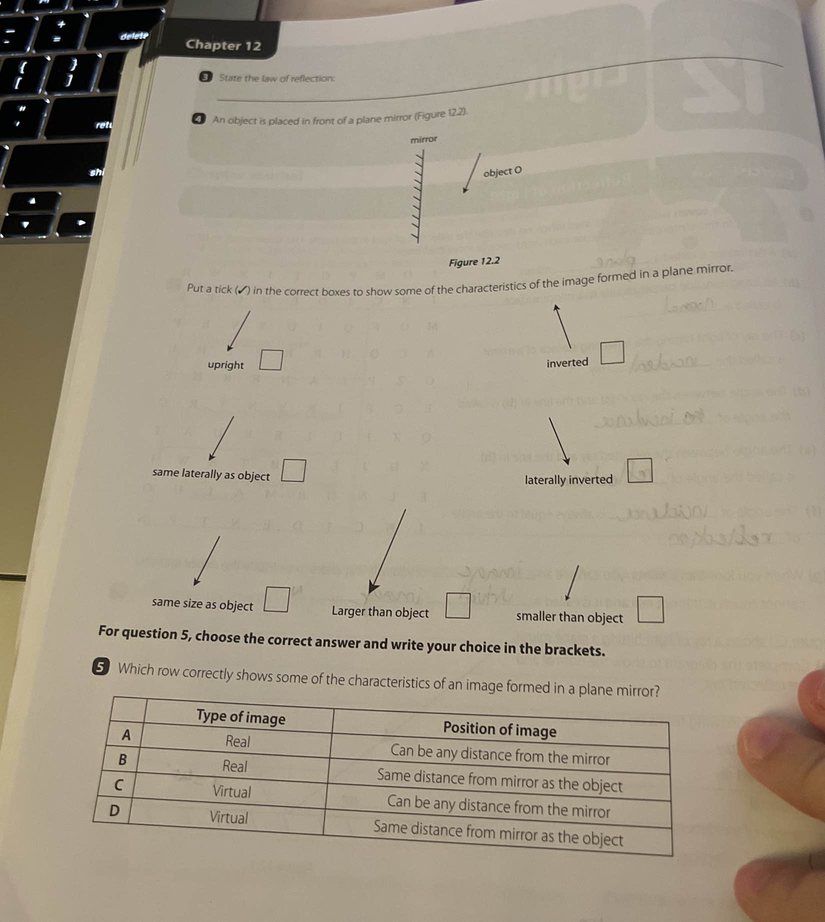 An object is placed in front of a plane | StudyX