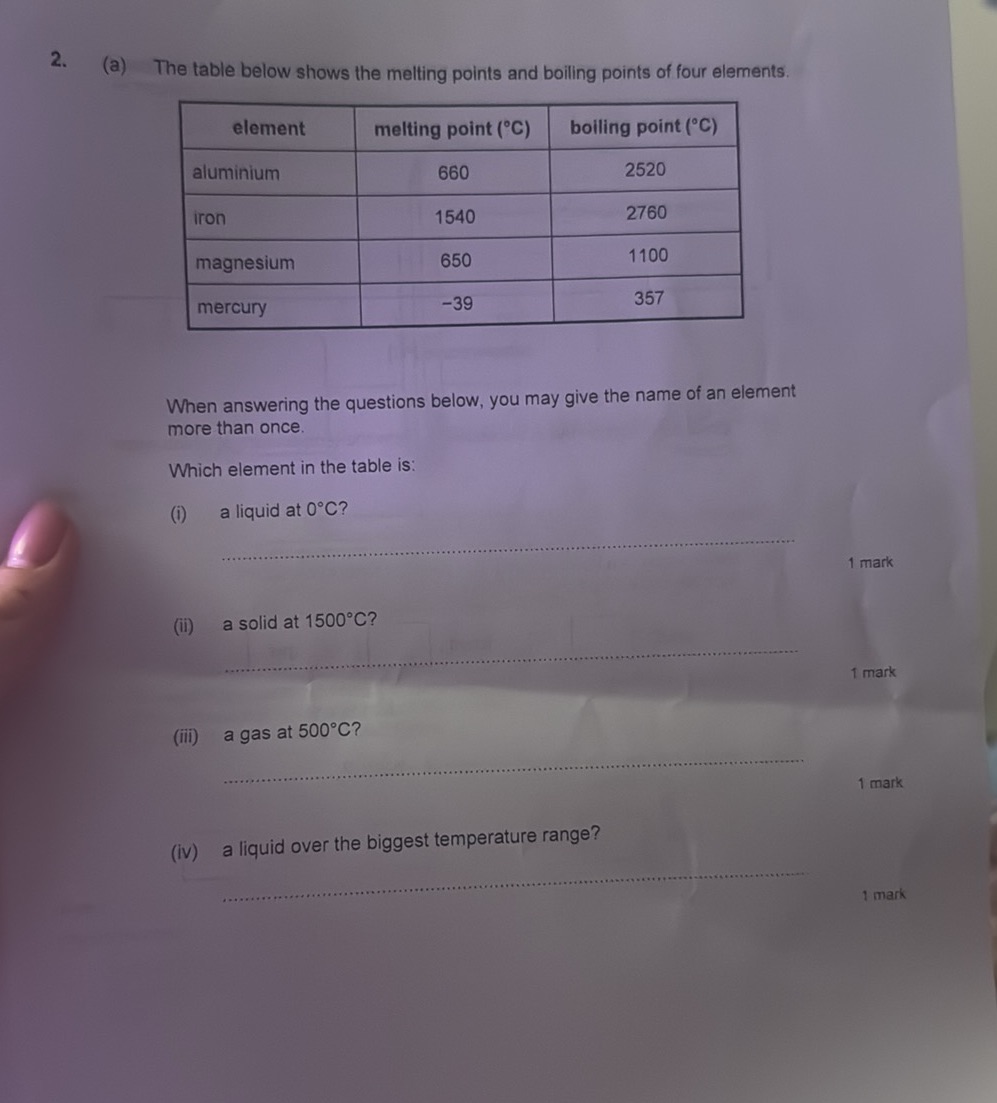 The table below shows the melting points and | StudyX
