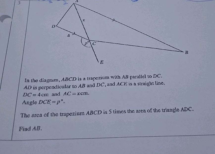 In the diagram, ABCD is a trapezium with AB