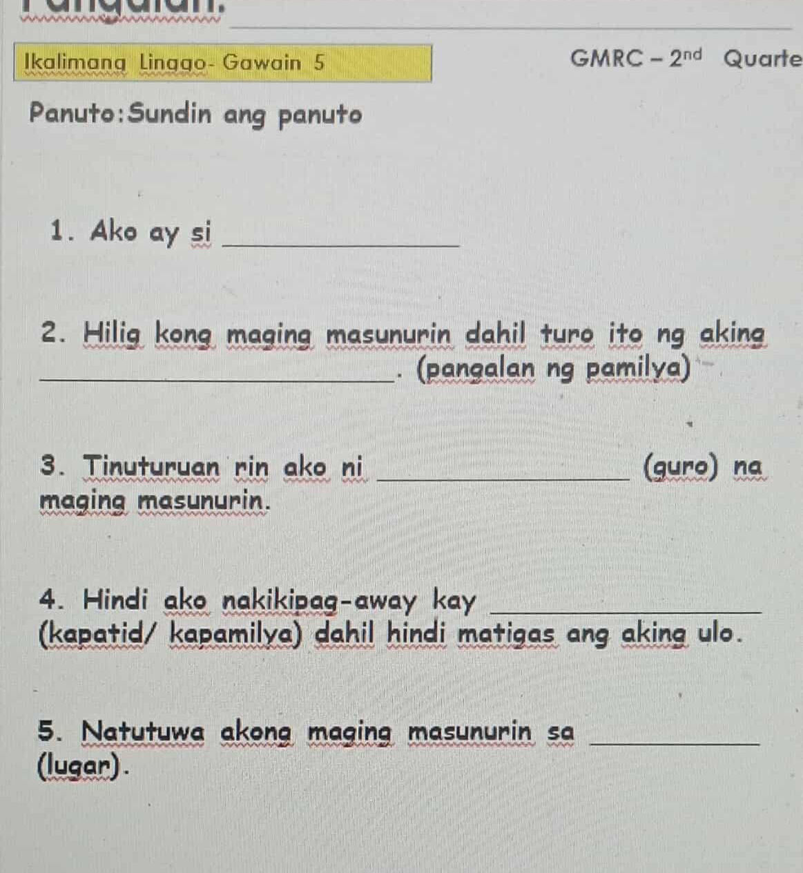 Panuto: Sundin ang panuto 1. Ako ay si | StudyX