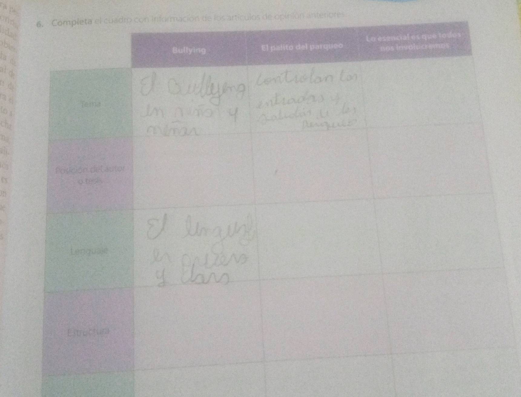 6. Completa el cuadro con informacion de los | StudyX