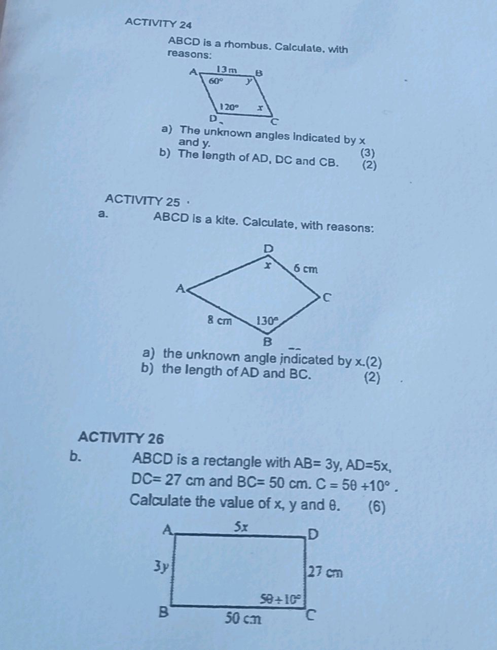 ACTIVITY 24 ABCD is a rhombus. Calculate, | StudyX