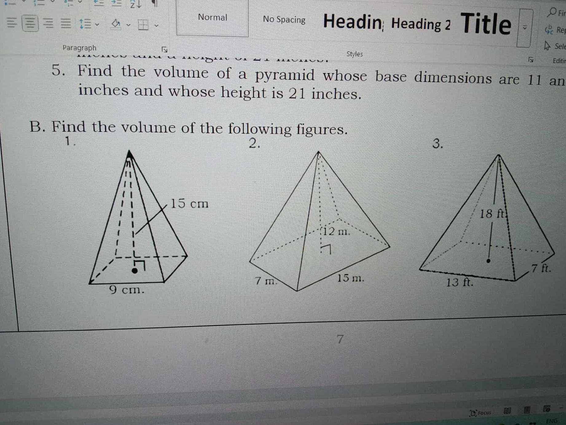 5. Find the volume of a pyramid whose base | StudyX