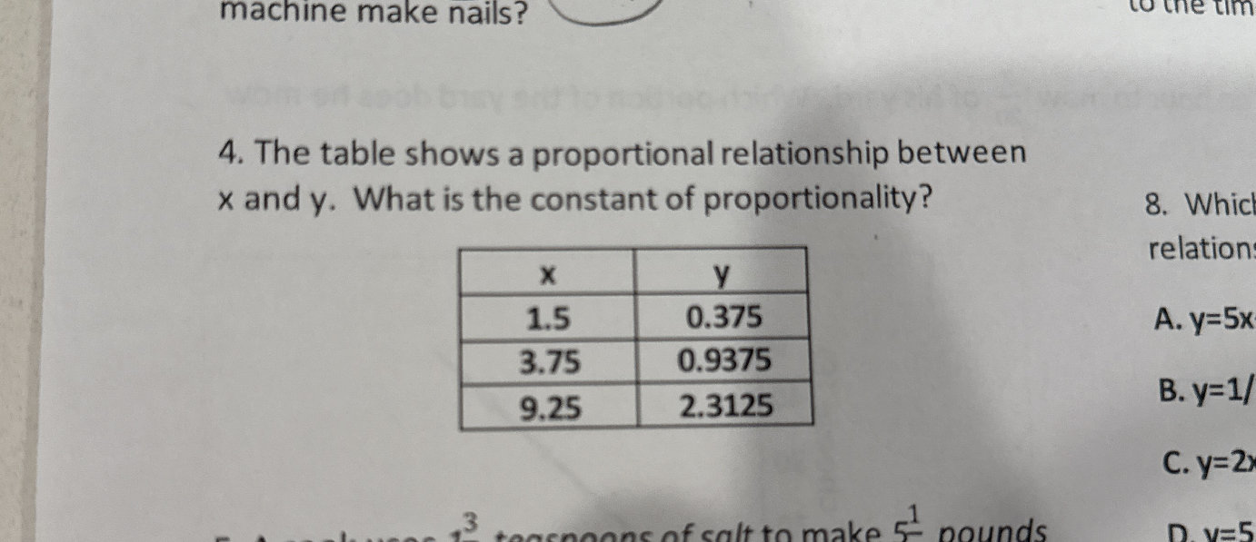 The table shows a proportional relationship | StudyX