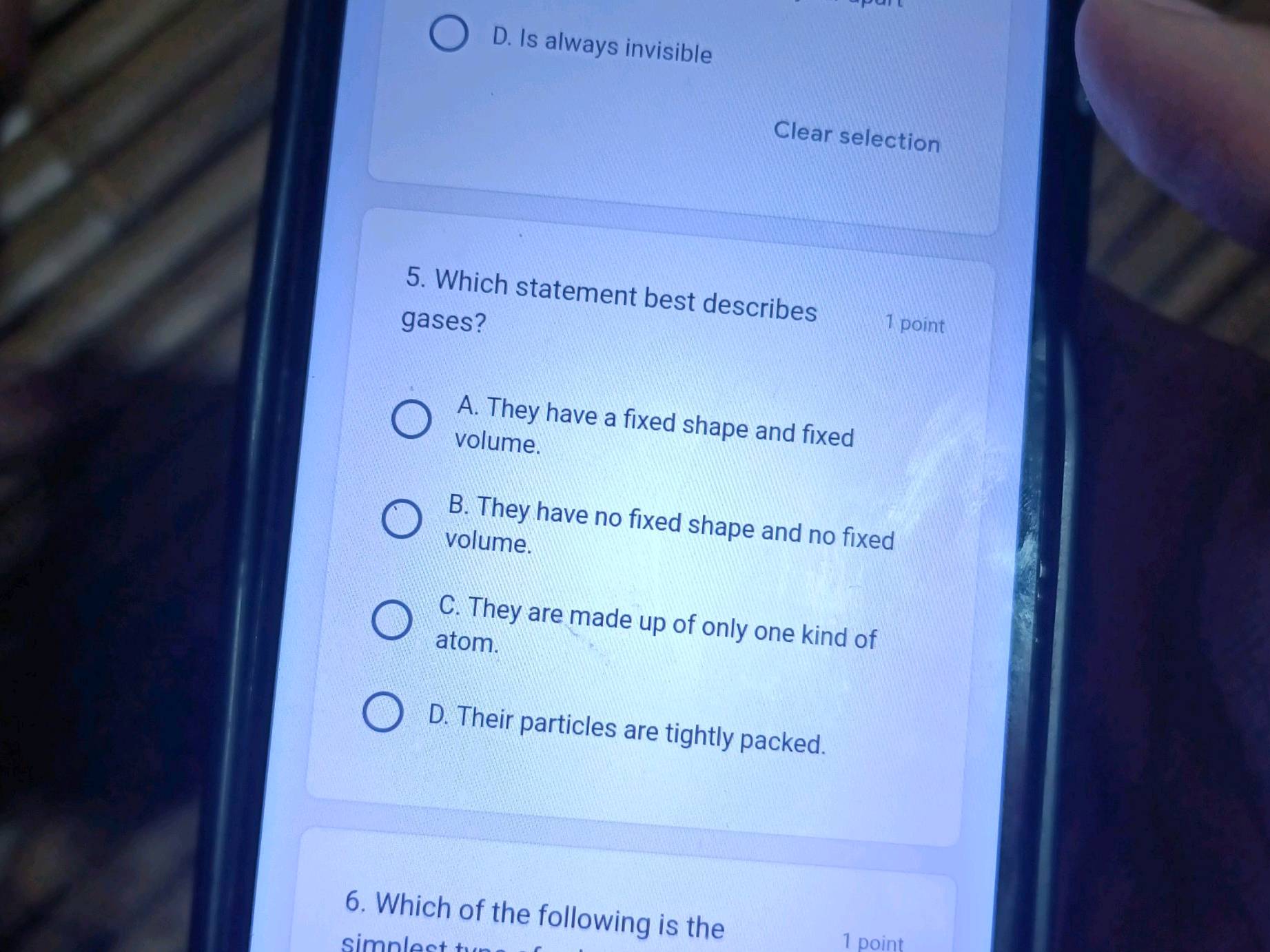 5. Which statement best describes gases? 1 | StudyX