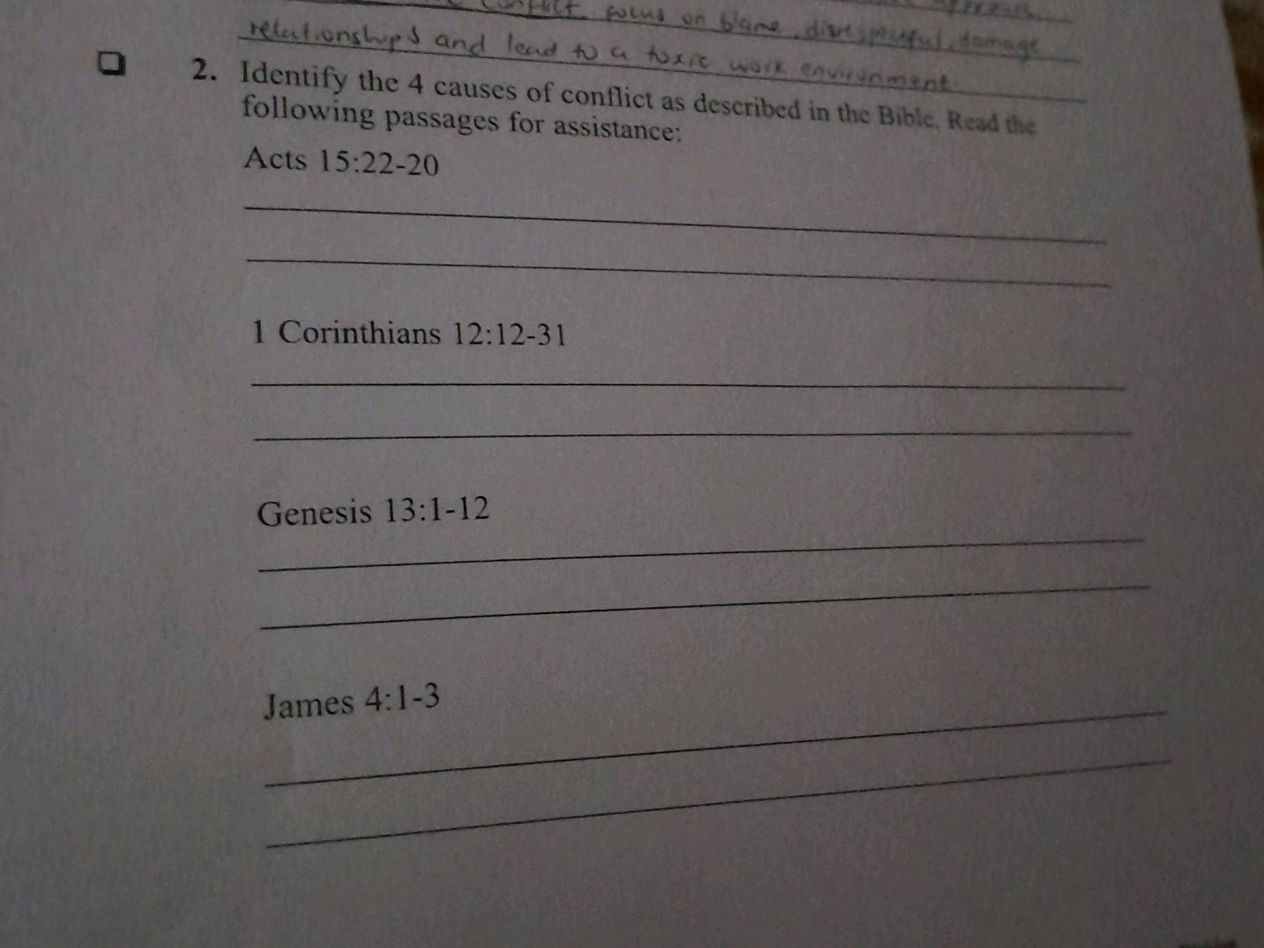 Identify the 4 causes of conflict as | StudyX