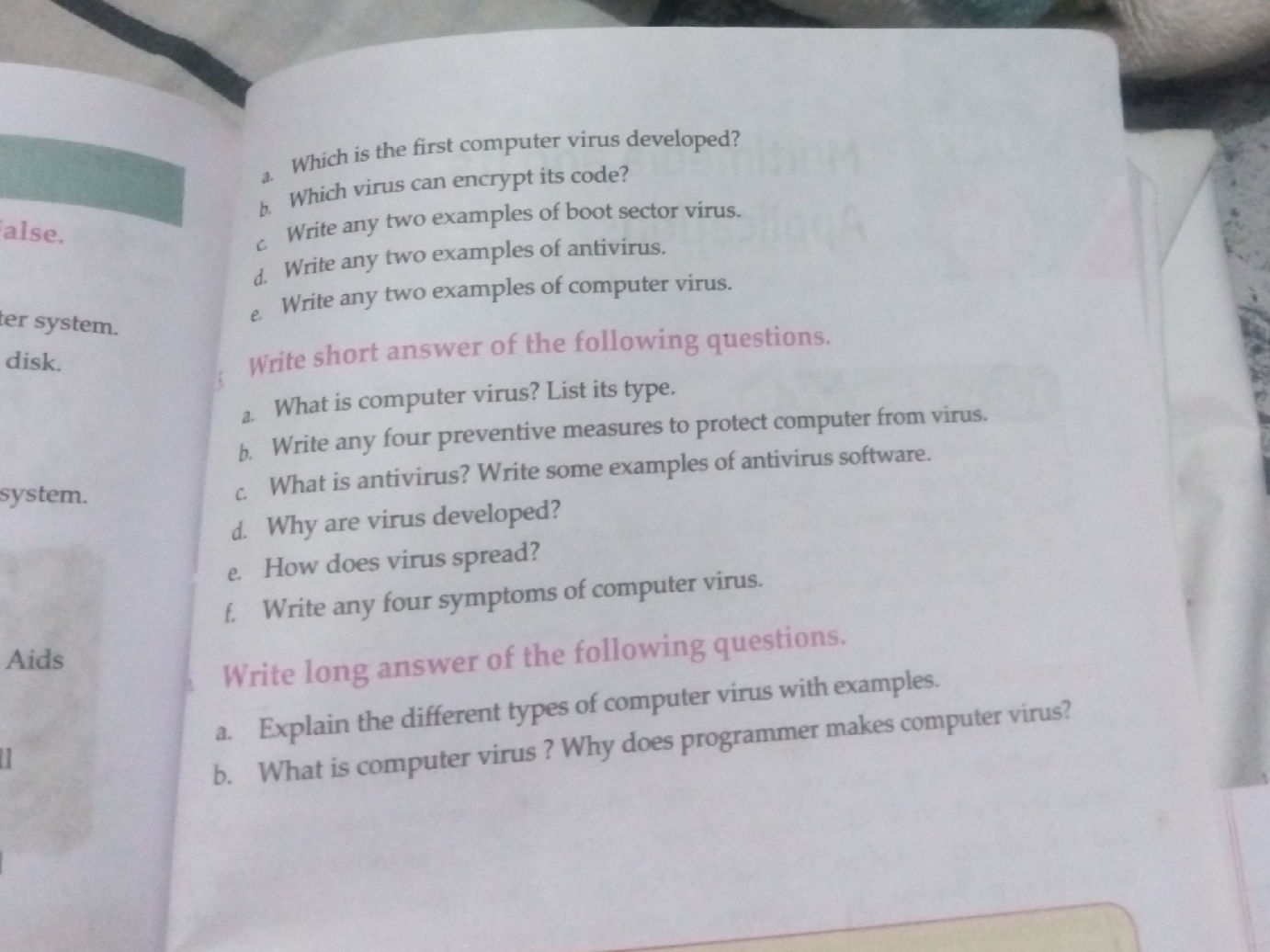 a. What is computer virus? List its type. | StudyX