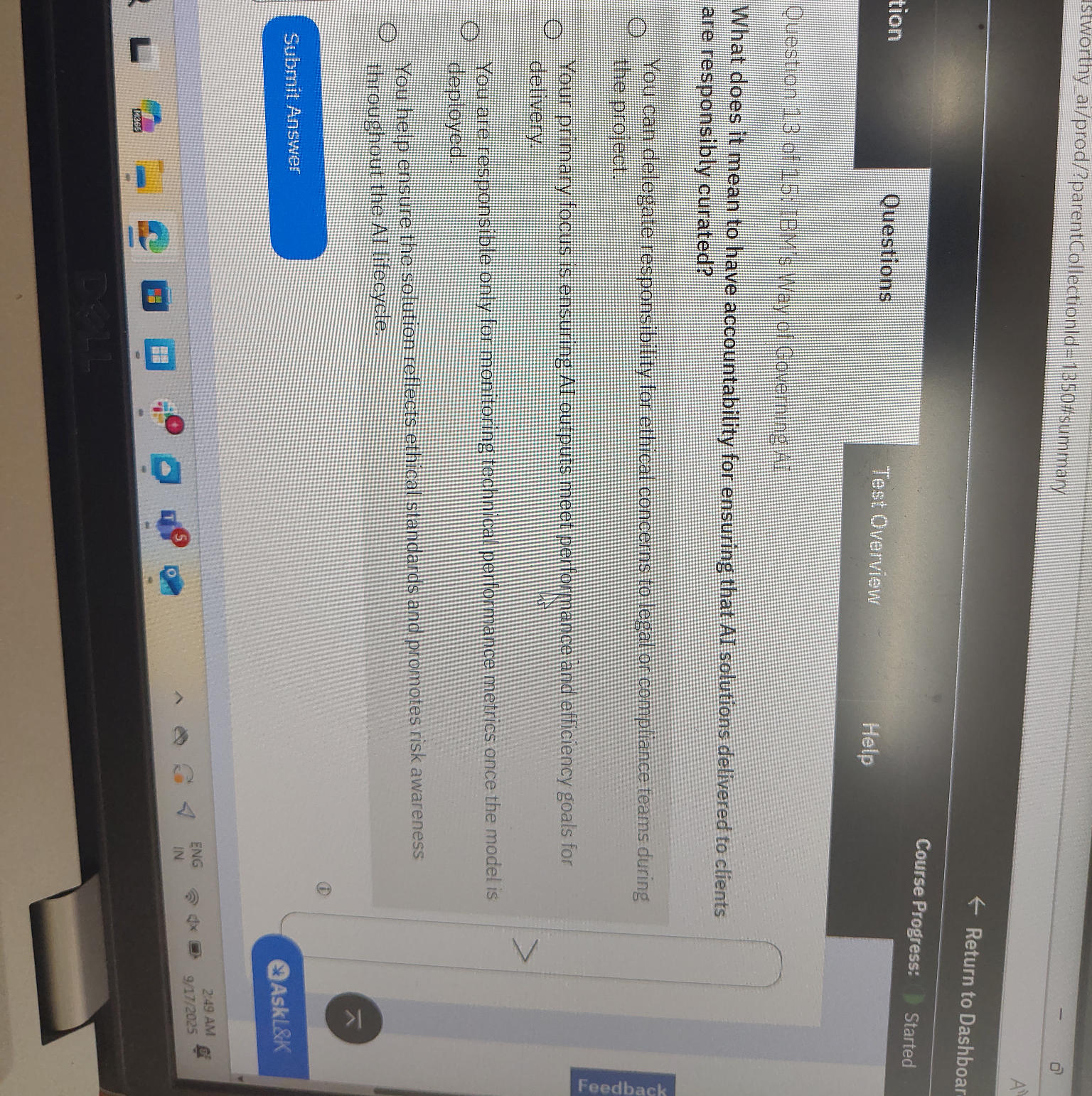 Question 13 of 15: IBM's Way of Governing AI | StudyX
