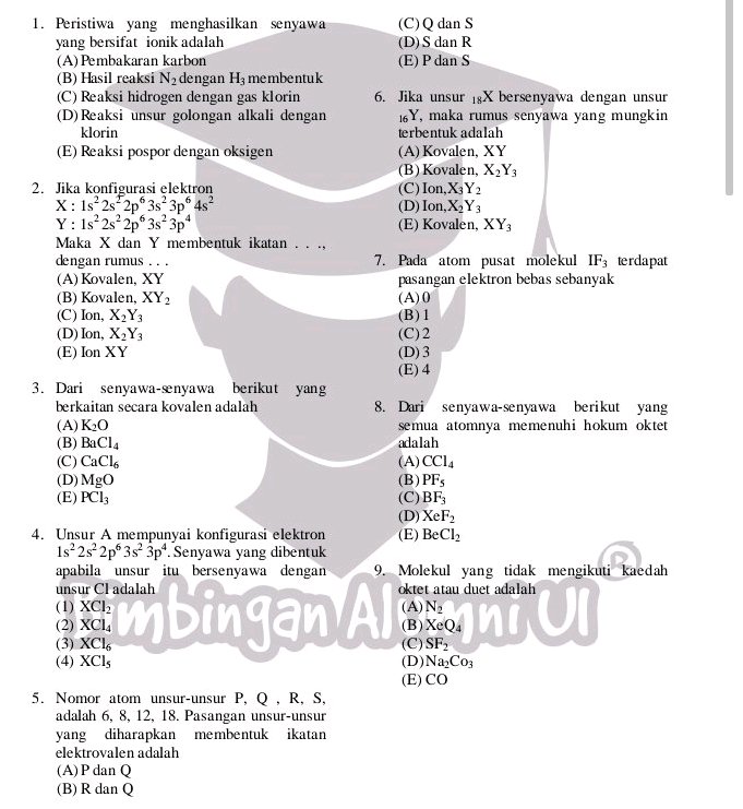 Unsur A mempunyai konfigurasi elektron | StudyX
