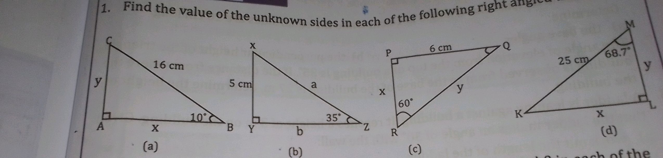 1. Find the value of the unknown sides in | StudyX