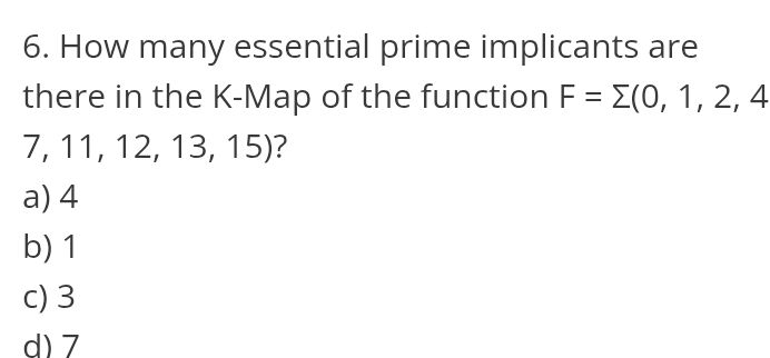 6. How many essential prime implicants are | StudyX