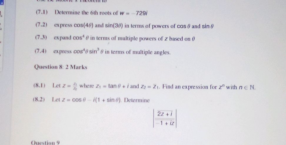 (7.1) Determine the 6th roots of \(w = | StudyX