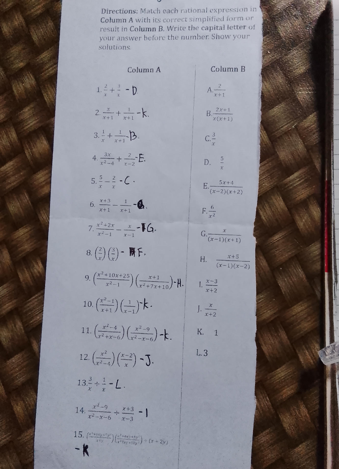 Directions: Match each rational expression | StudyX