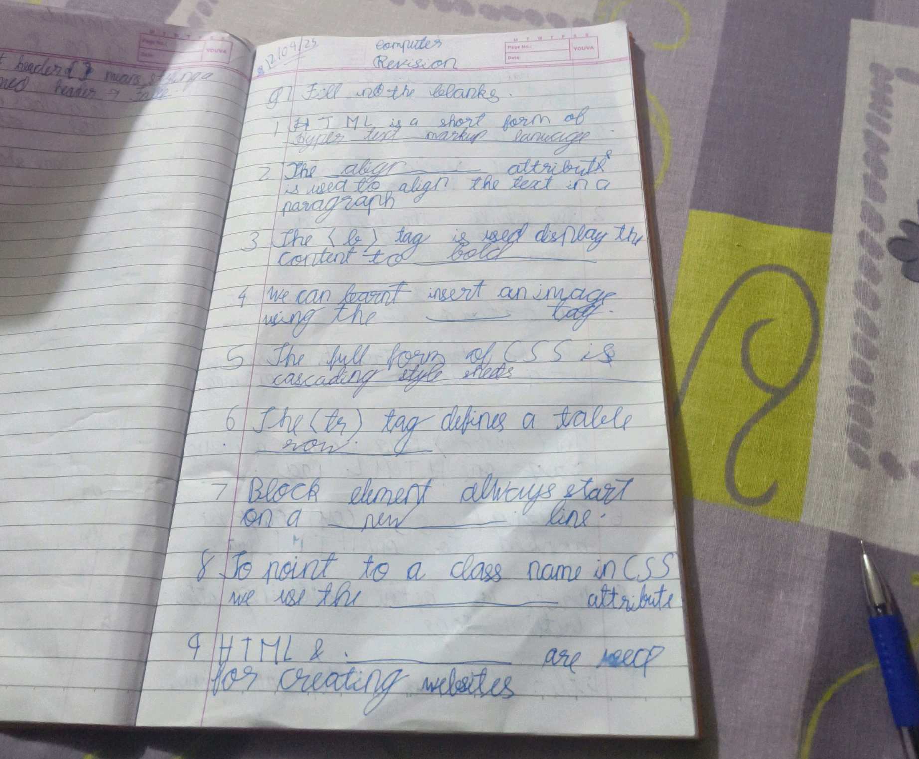 Fill in the blanks. 1. HTML is a short | StudyX