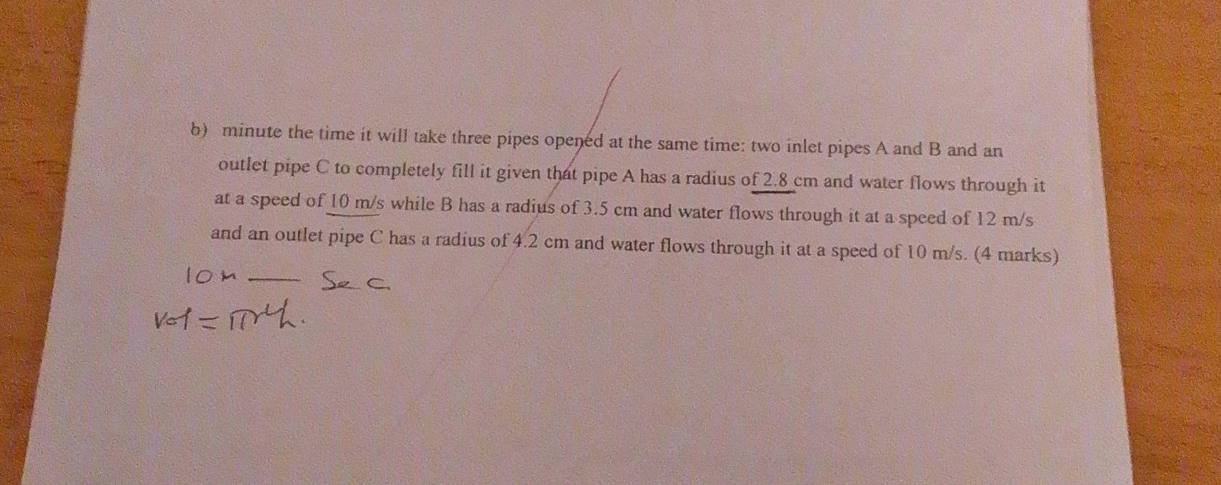 b) minute the time it will take three pipes | StudyX